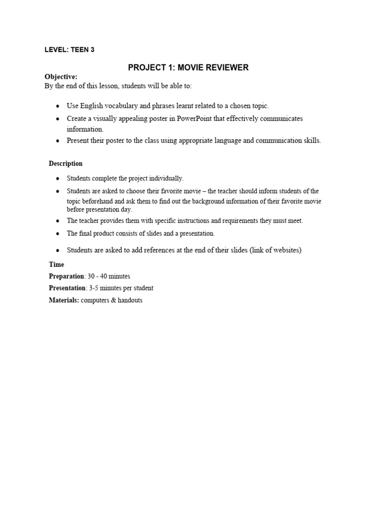 Teen Movie Reviewer Project Guide | PDF | Teachers | Human Communication