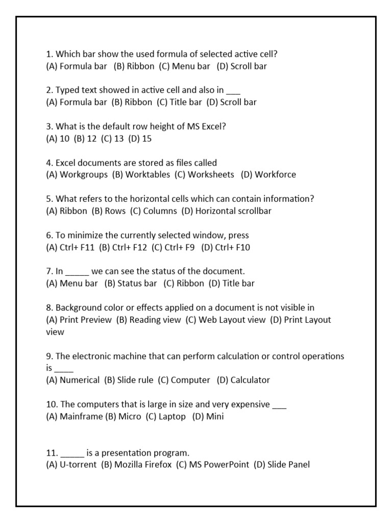 Question Paper11111 | PDF | Microsoft Excel | Window (Computing)
