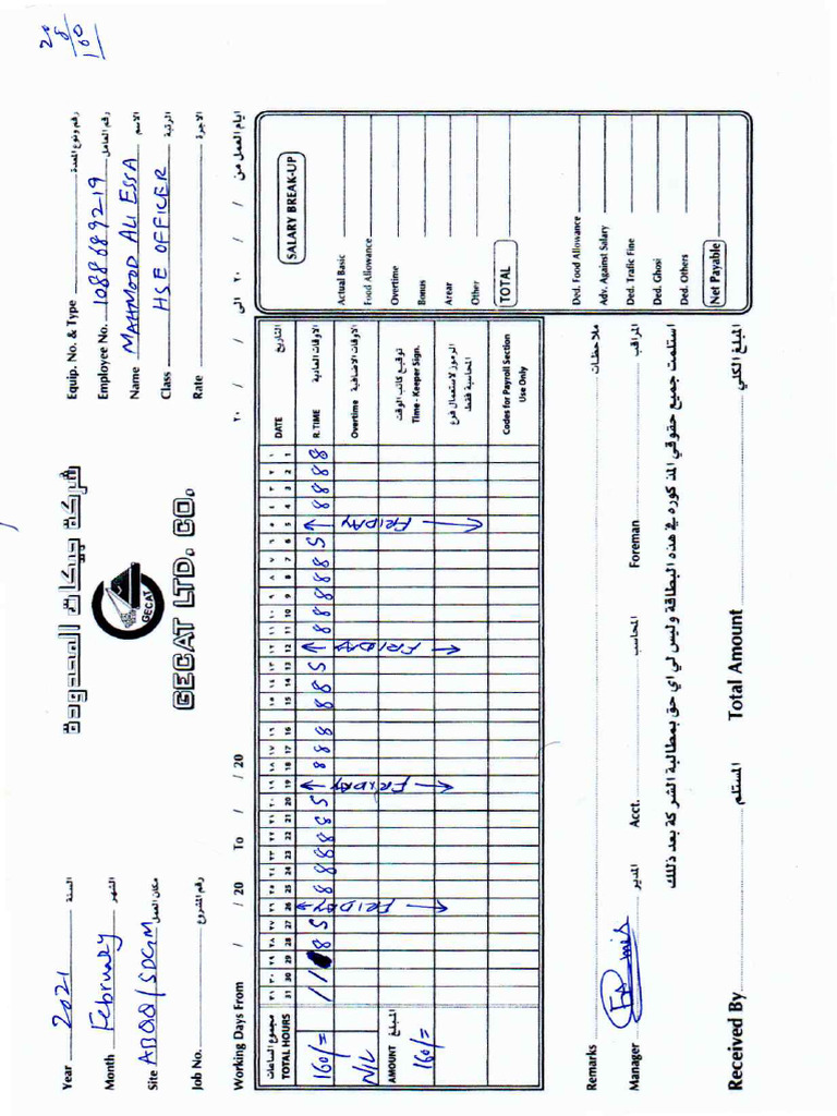 Mahmood Feb 2021 Timesheet | PDF