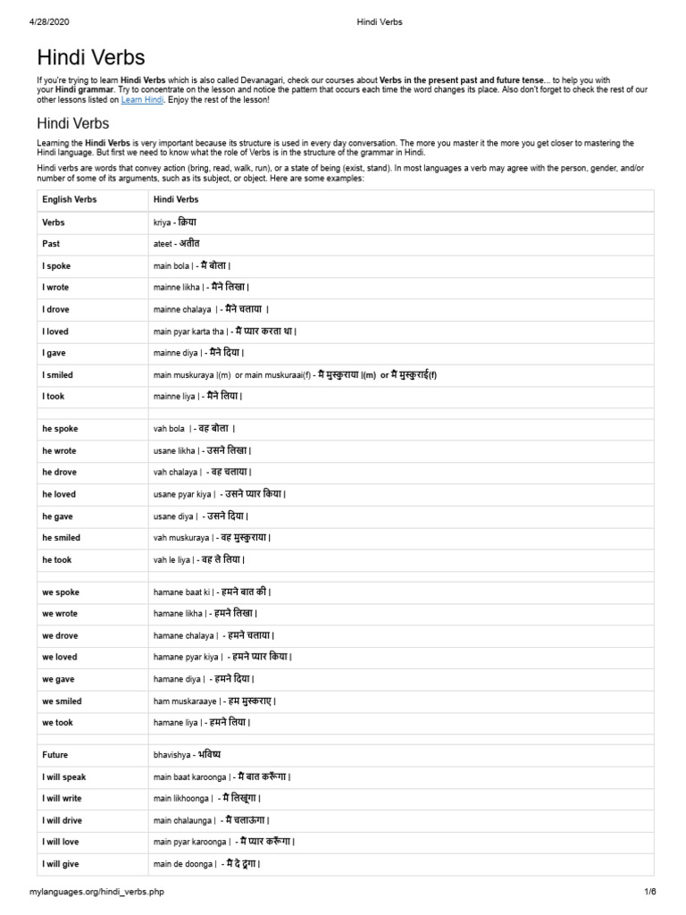 Hindi Verbs | PDF | Verb | Semantic Units