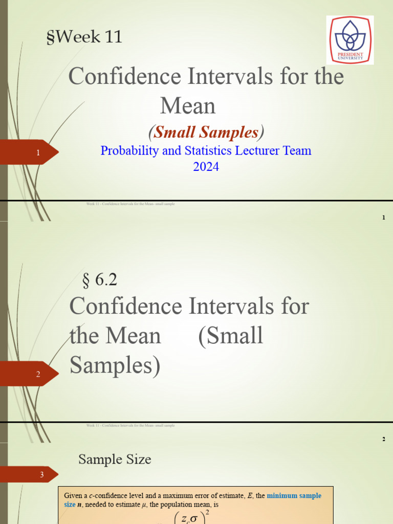 11 - Stat - Confidence Intervals (Small Sample) 2024 | PDF | Degrees Of Freedom (Statistics ...