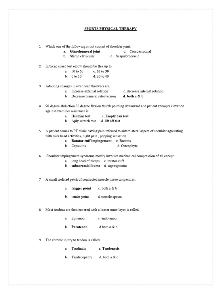 01 Sports PT MCQs | PDF | Knee | Shoulder