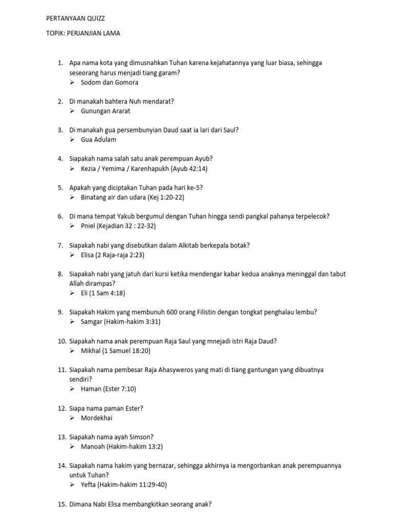 Quiz Alkitab PL Dan PB | PDF