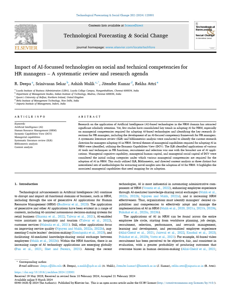 Impact of AI-focussed Technologies on Social and Technical Competencies for HR Managers – a ...