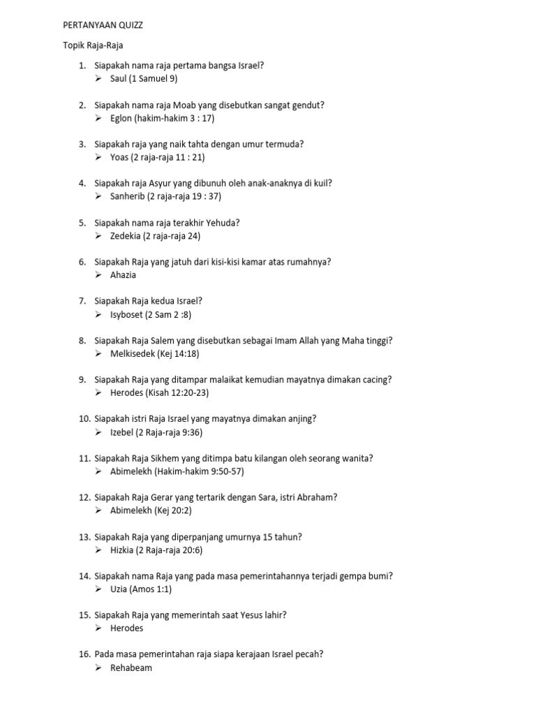 Kuiz Sejarah Raja-Raja Israel | PDF | Sejarah