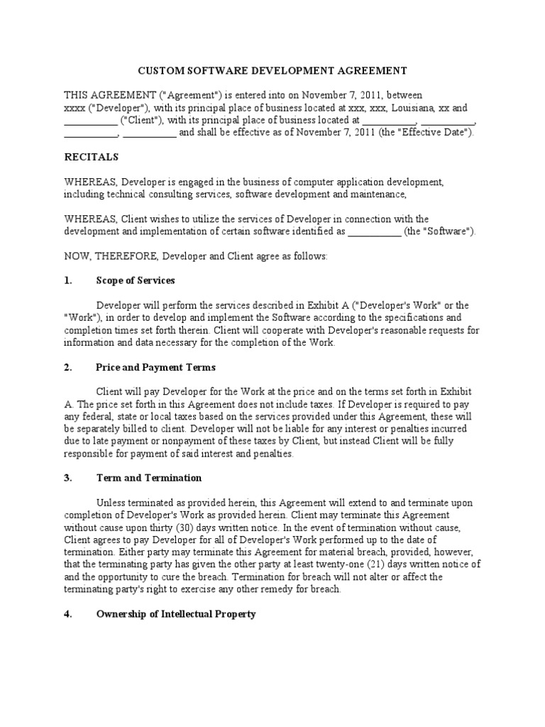 Custom Software Agreement | PDF | Arbitration | Confidentiality