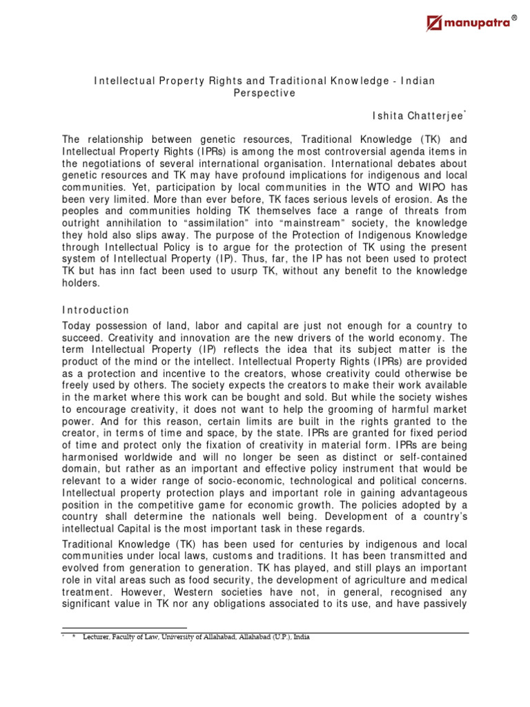 Ipr and Traditional Knowledge | PDF | Intellectual Property ...