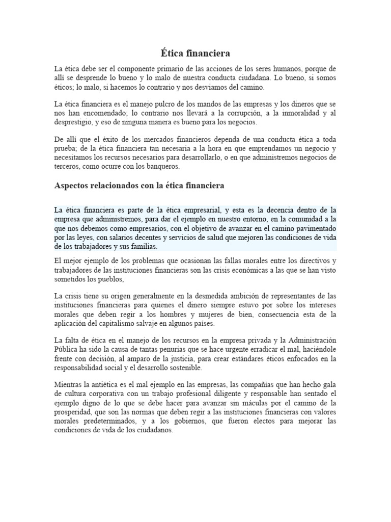 Etica Financiera | Descargar gratis PDF | Business | Moralidad