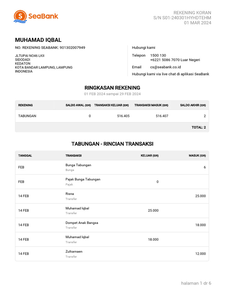 Seabank-FEB Statement | PDF