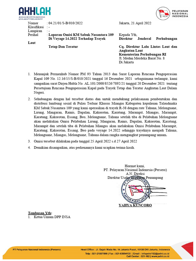 Laporan Omisi KM Sabuk Nusantara 109 | PDF