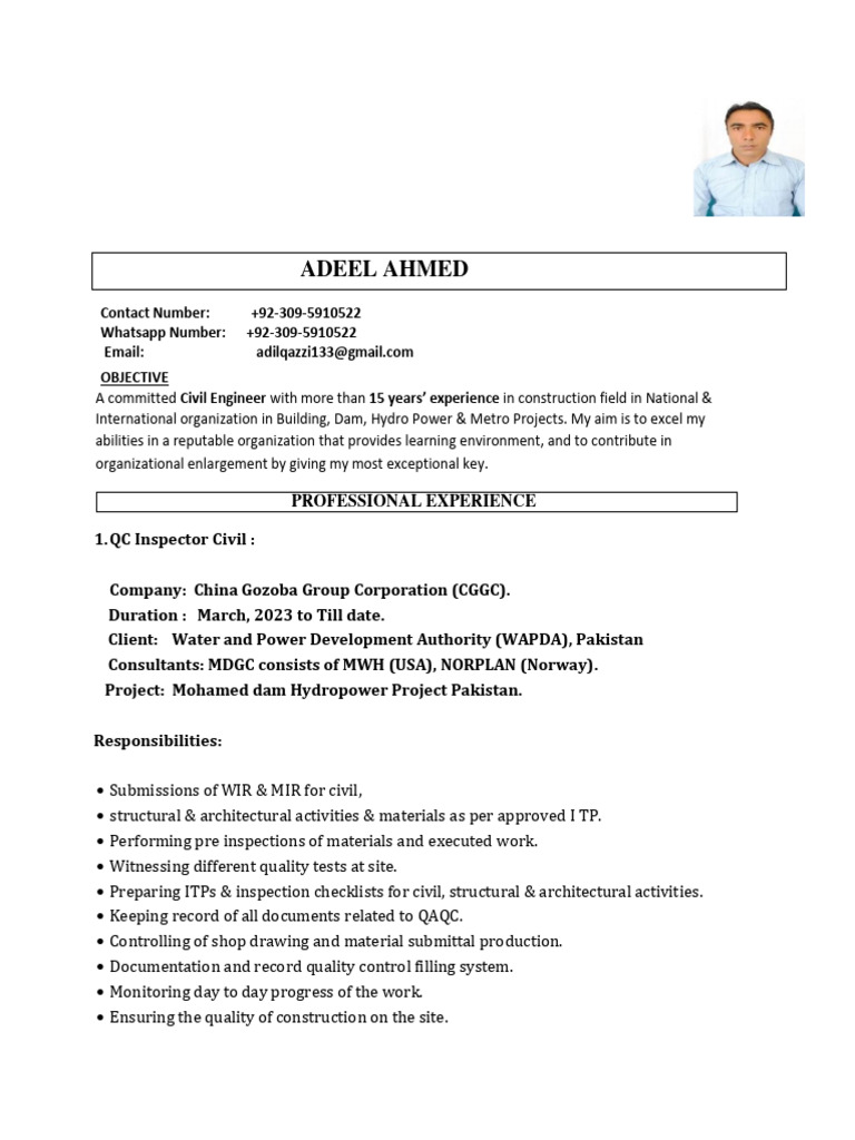 Adeel Ahmed CV | PDF | Specification (Technical Standard) | Concrete