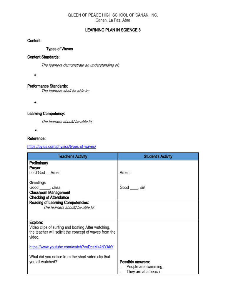 LEARNING PLAN Waves | PDF | Waves | Electromagnetic Radiation