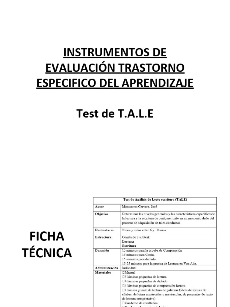 Test Tale Calificacion | PDF | Comprensión lectora | Aprendizaje