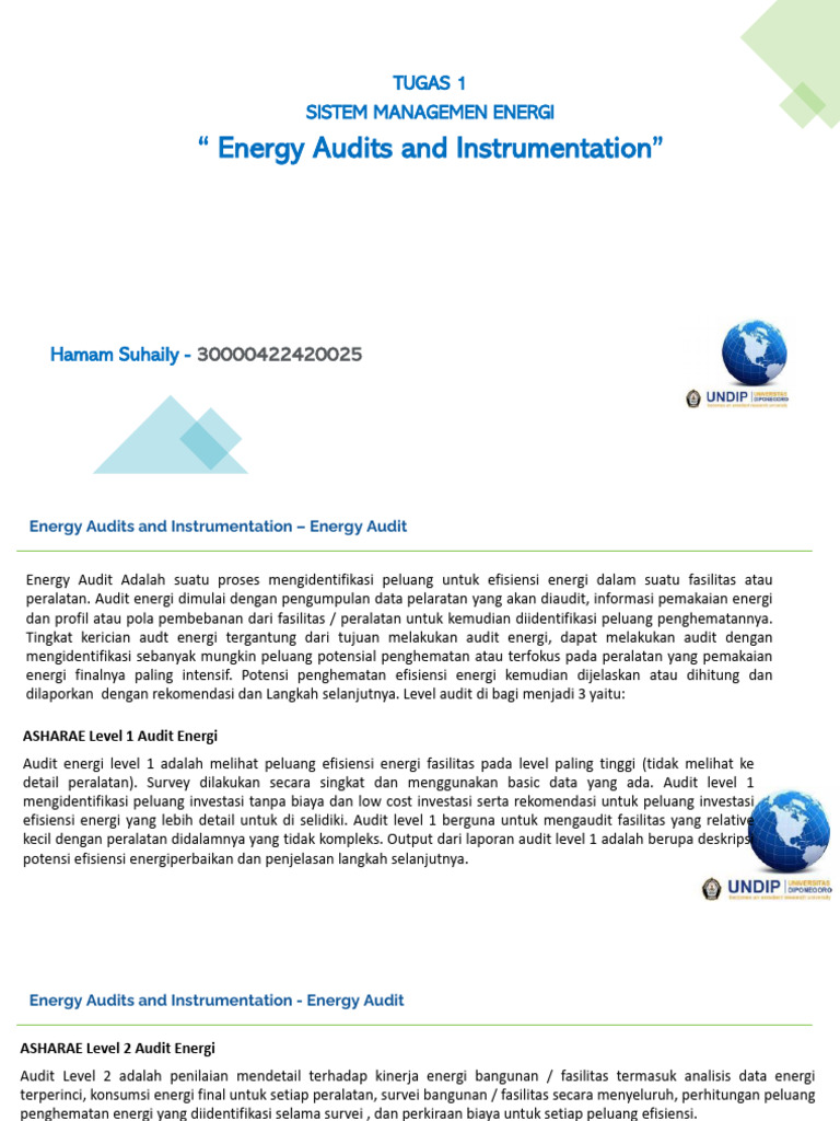 Tugas 1 - SME - 2 - Energy Audit and Instrumentation - Hamam S | PDF