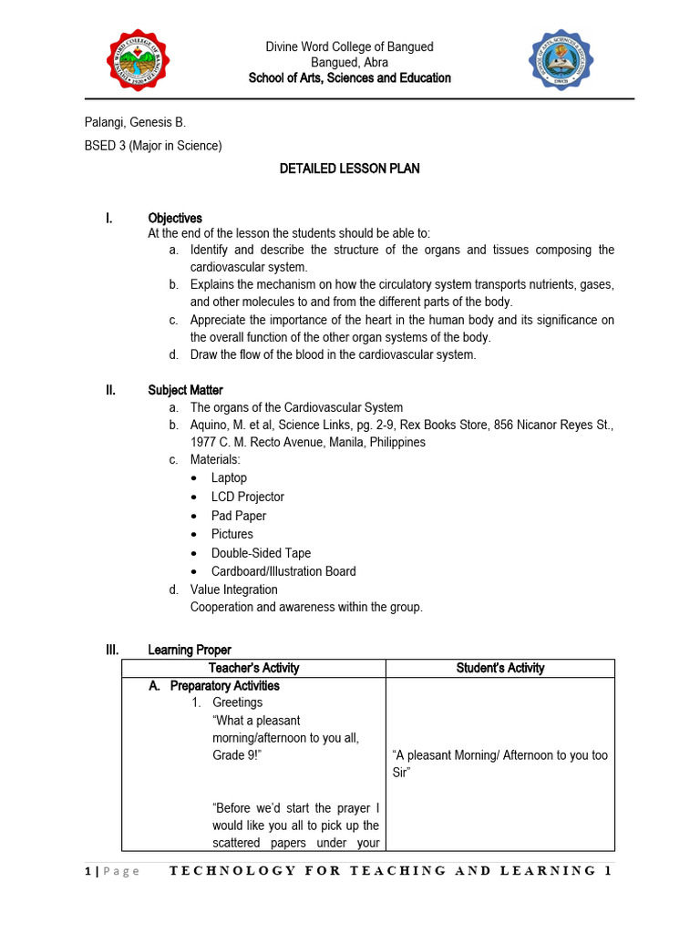 LESSON PLAN (revised version) | PDF | Heart Valve | Heart