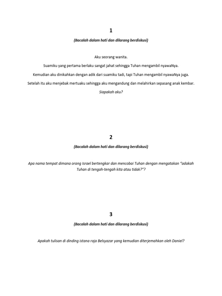 Kuis Teka-Teki Alkitab untuk Anak | PDF