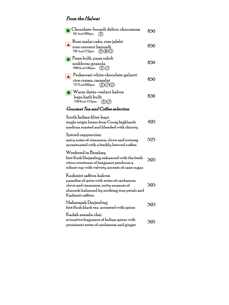 The Oberoi Mumbai Ziya - Ziya Dessert Menu | PDF