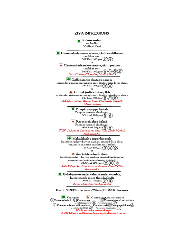 The Oberoi Mumbai Ziya - Ziya Impressions Menu | PDF | Desi Cuisine ...
