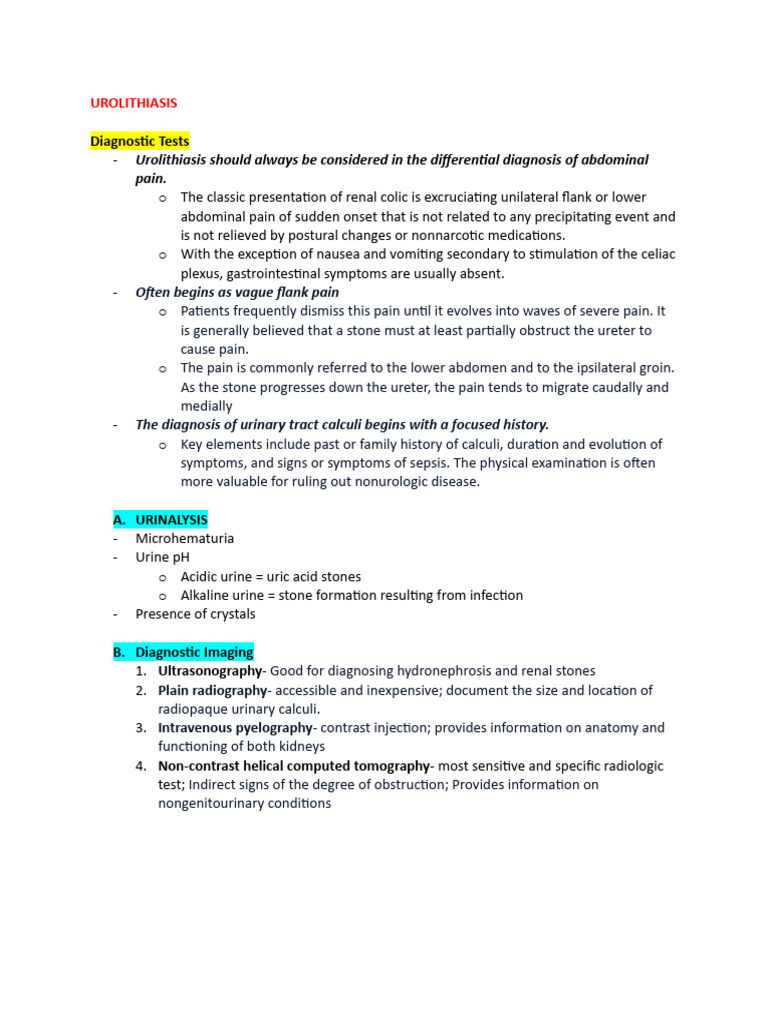UROLITHIASIS | PDF | Urinary System | Diseases And Disorders