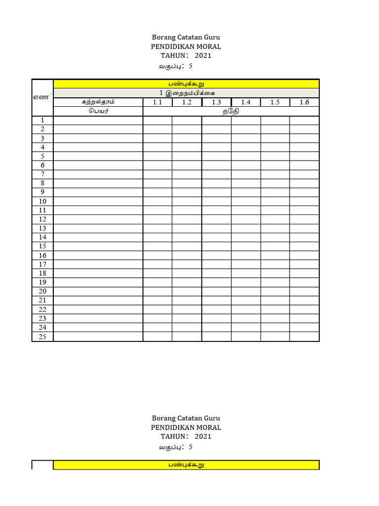 Borang Transit Pendidikan Moral Tahun 5 | PDF