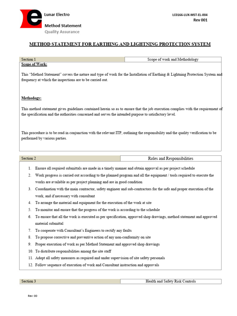 Method Statement for Earthing&Lightning Protection System | PDF | Electrical Conductor ...