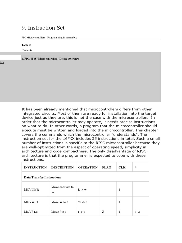 PIC16F887 Assembly Instructions | PDF | Digital Electronics | Integrated Circuit