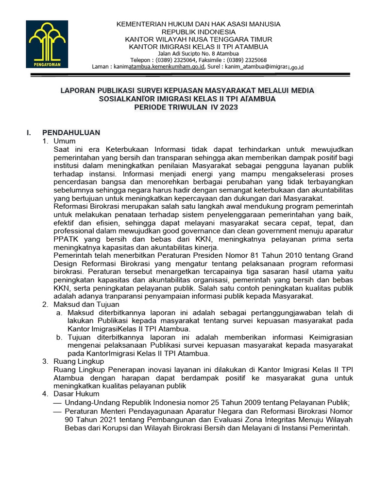 Laporan Publikasi Survei Kepuasan Masyarakat IV | PDF | Pengelolaan Keuangan & Uang