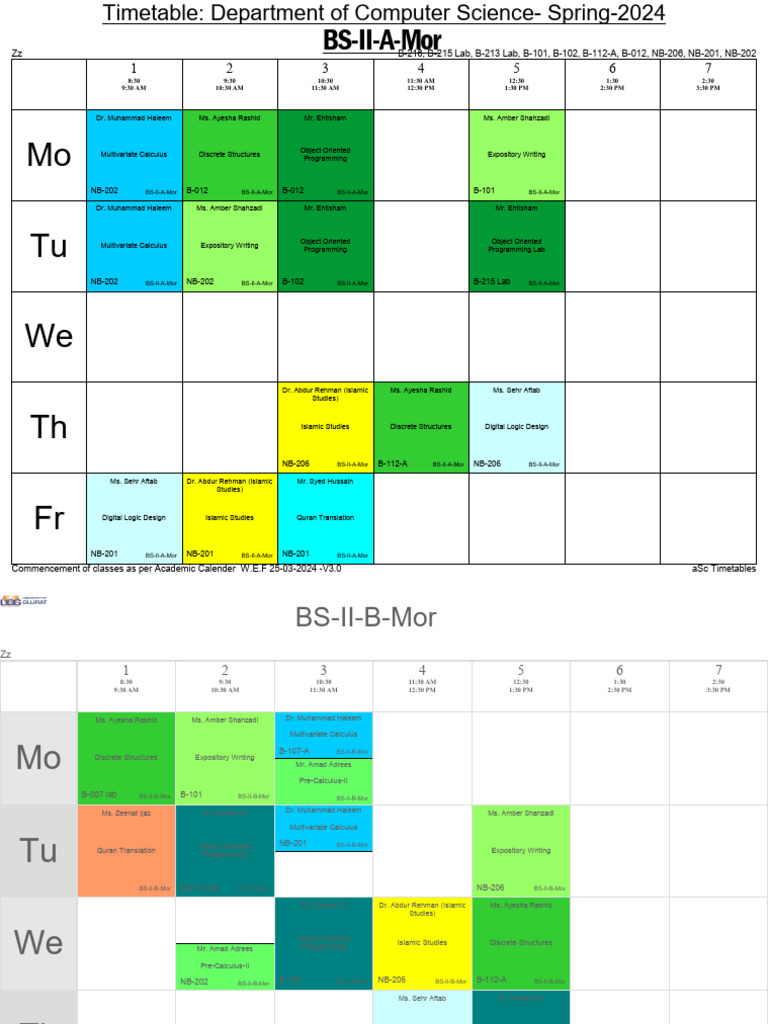 Spring-2024-Classwise-Timetable-w.e.f.25-3-2024-v3 | PDF | Applied ...