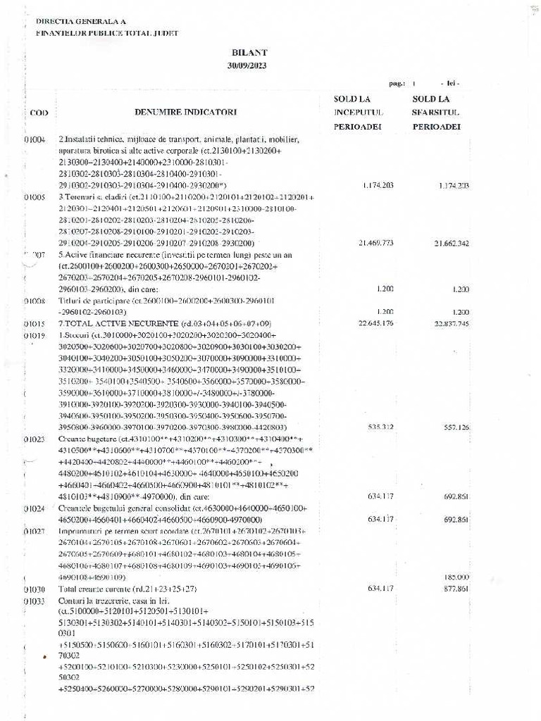 Bilant Contabil La 30.09.2023 | PDF | Science & Mathematics