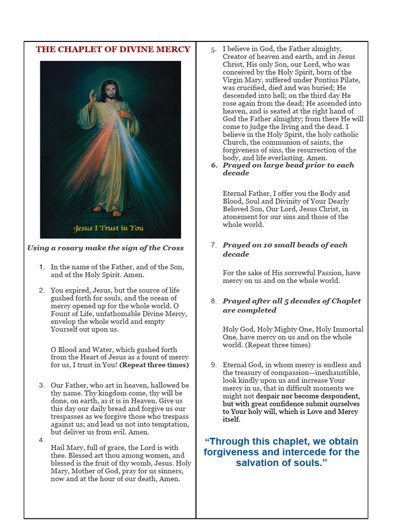 Divine Mercy Chaplet LEAFLET | PDF | Jesus | God The Father
