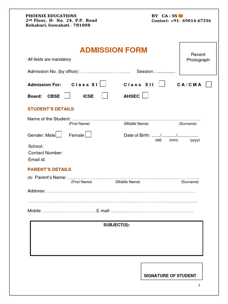 Admission Form Phoenix | PDF