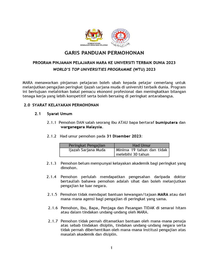 Garis Panduan Permohonan Program WTU 2023 v2 | PDF