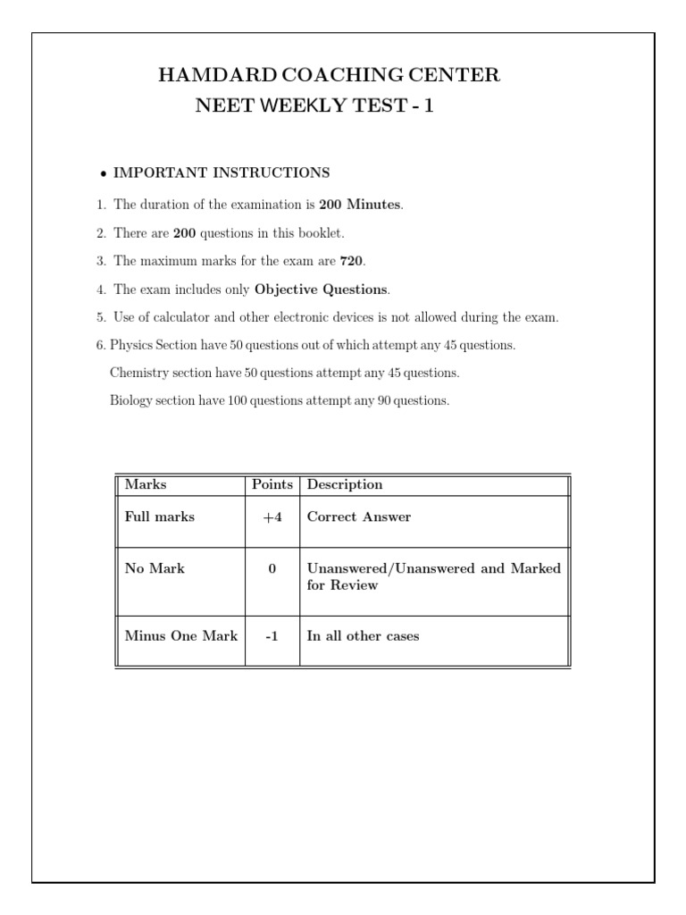 NEET Instructions Page | PDF