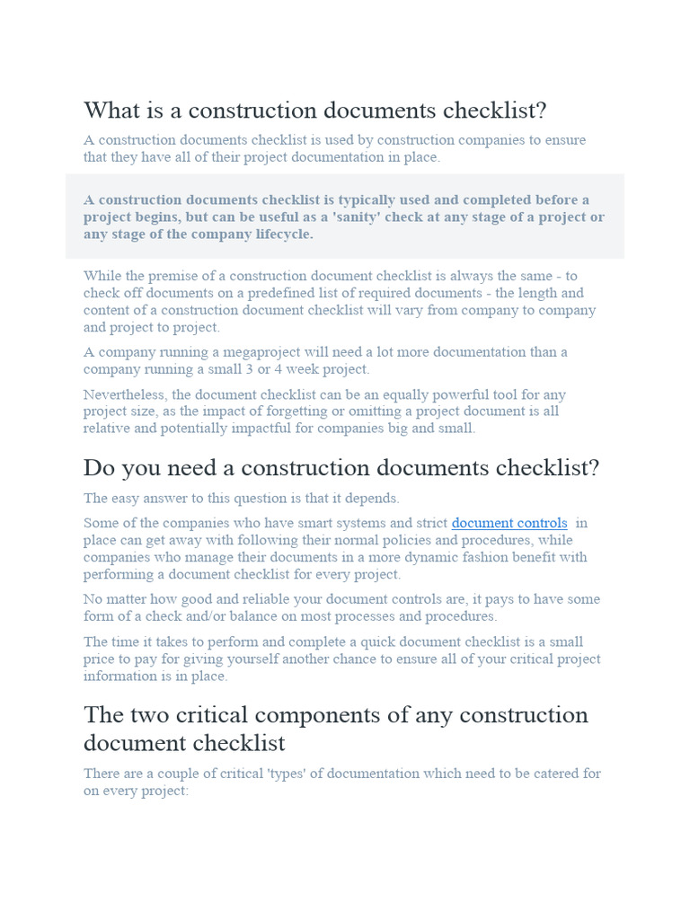What is a construction documents checklist | PDF | Safety
