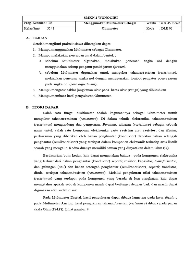 Jobsheet - DLE-02 - Multimeter Sebagai Ohmmeter | PDF | Sains & Matematika | Teknologi & Rekayasa