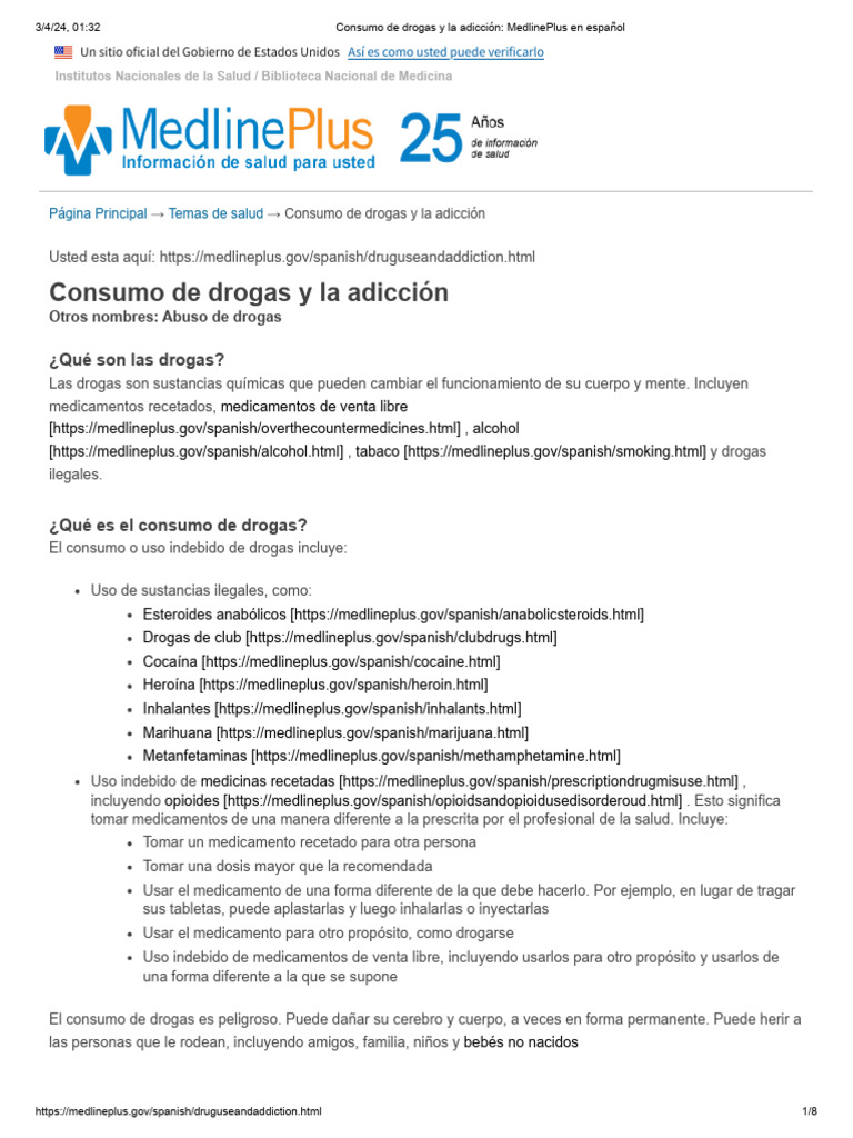 Consumo de Drogas y La Adicción - MedlinePlus en Español | PDF | La dependencia de sustancias ...