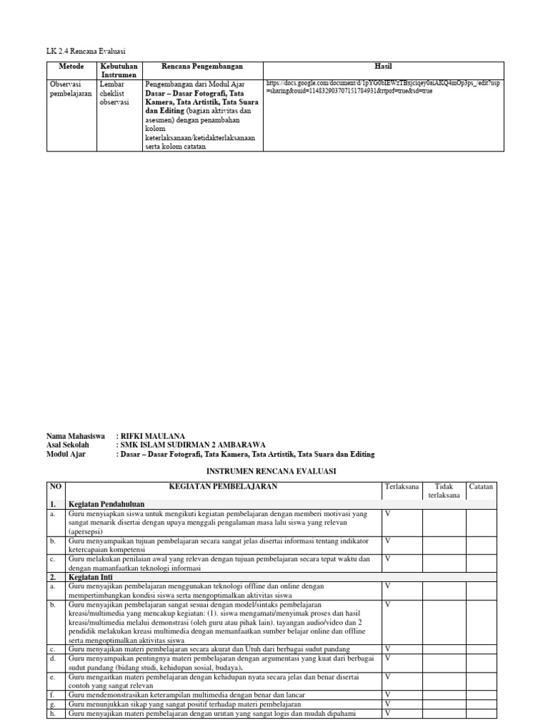 Evaluasi Modul Ajar Fotografi | PDF