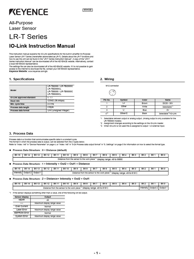 LR-T Series: IO-Link Instruction Manual | PDF | Bit | Integer (Computer Science)