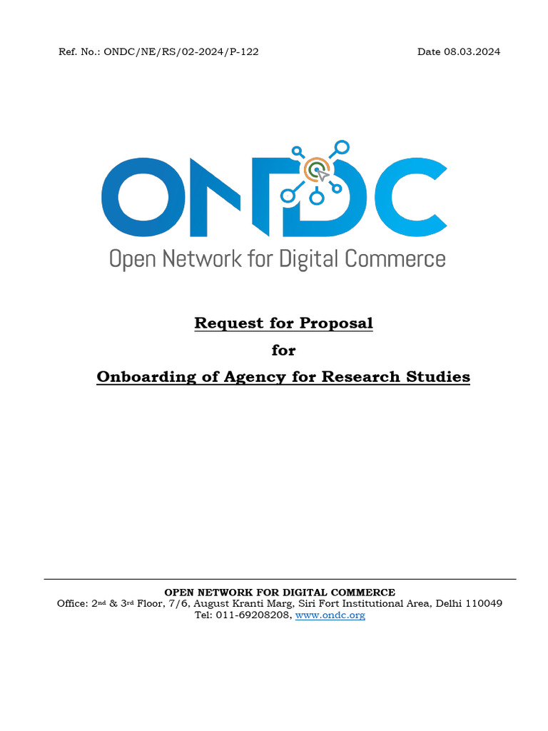 ONDC - RFP To Onboard Research Agency | PDF | Request For Proposal | E Commerce