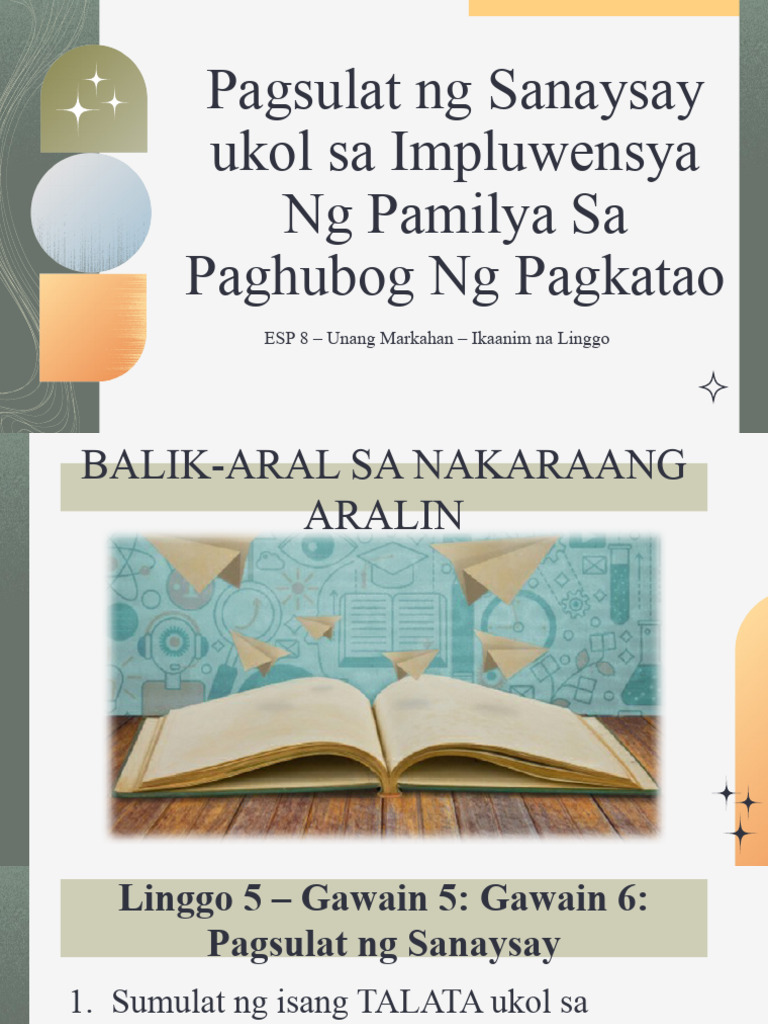 ESP8 - Q1 - W6 - D3-D5 - Pagsulat NG Sanaysay at Pagbuo NG Slogan ...