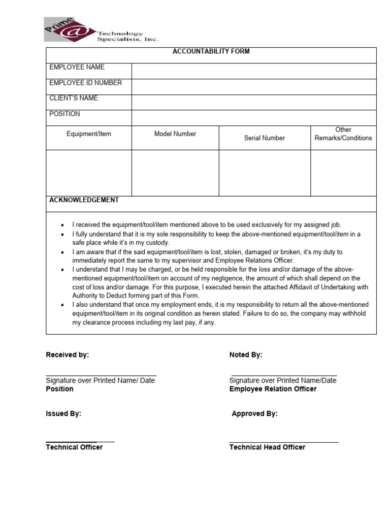 EMPLOYEE ACCOUNTABILITY FORM With Undertaking - ATD - Final | PDF ...