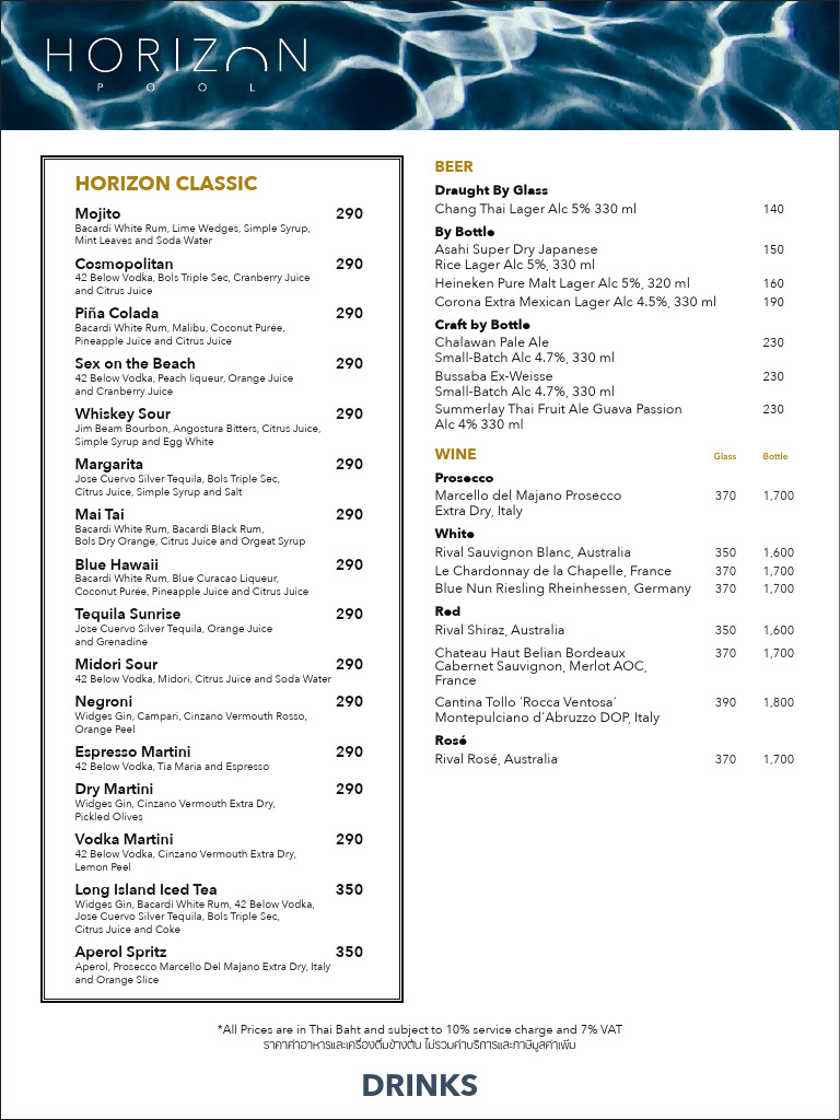horizon-pool-bar-menu-mar-2024 | PDF | Thai Cuisine | Foods