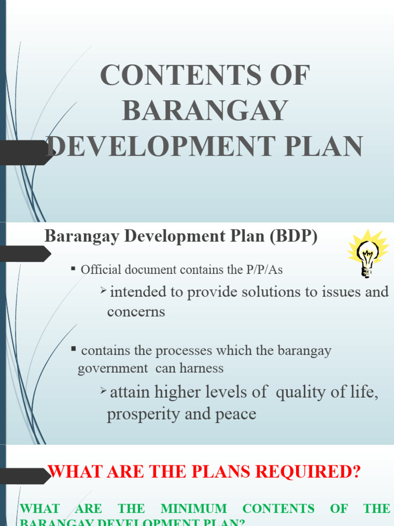 Contents in BDP and Things To Remember in Plan Formulation | PDF ...