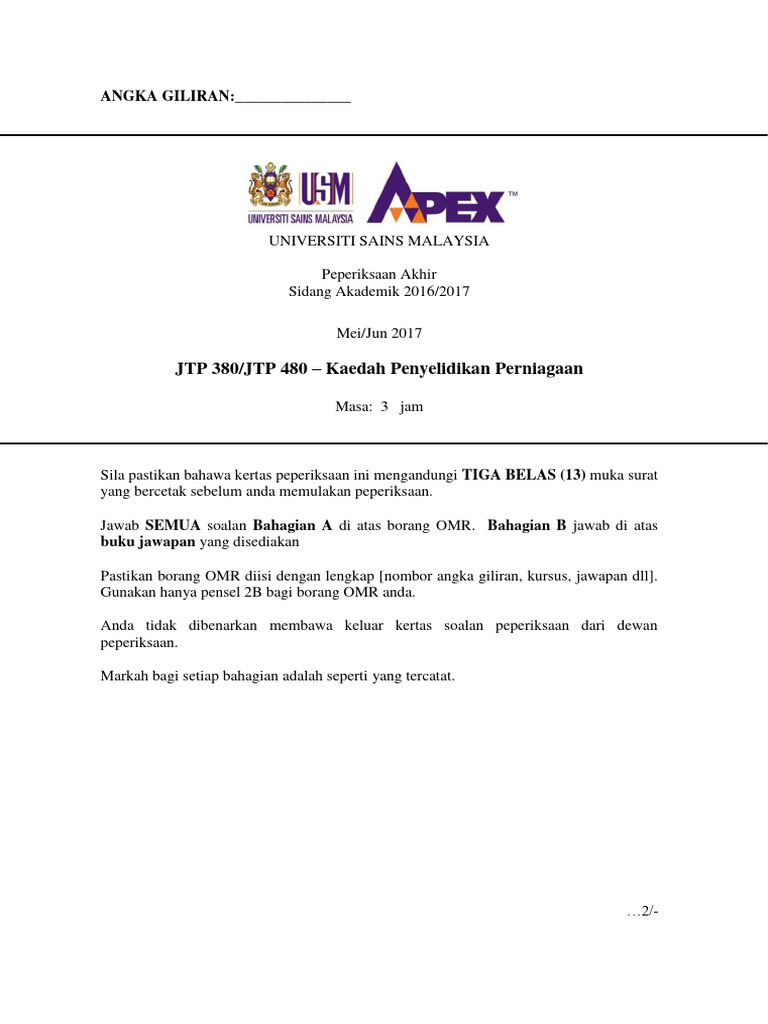 213.JTP 380 & 480 Sampel Peperiksaan 2017 | PDF