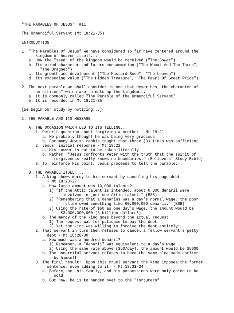 The Unmerciful Servant Explained | PDF | Forgiveness | Parables Of Jesus