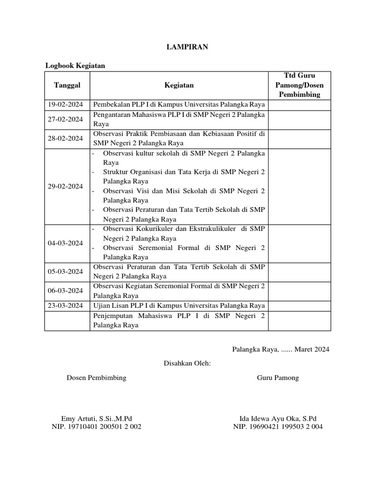 Log Book Kegiatan PLP I Shelly | PDF