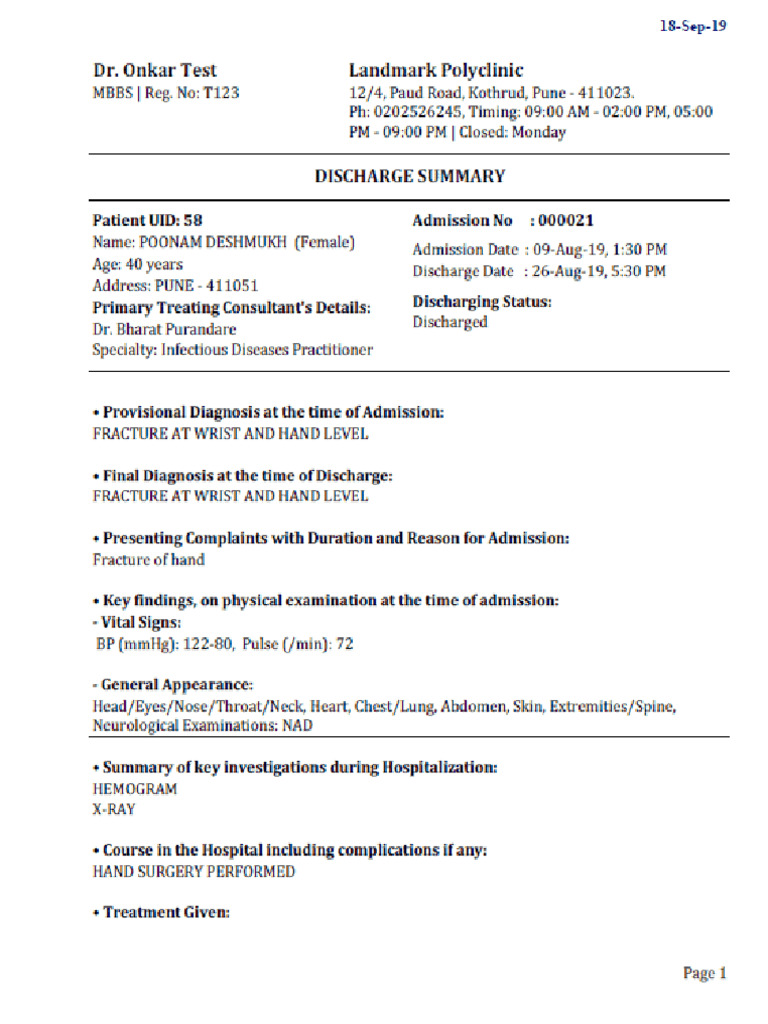 Myopd Discharge Summary Eng Img1 | PDF