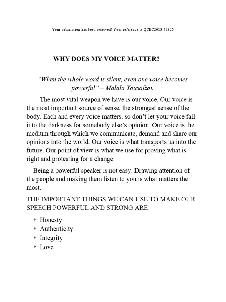The Power of Your Voice Matters | PDF | Malala Yousafzai