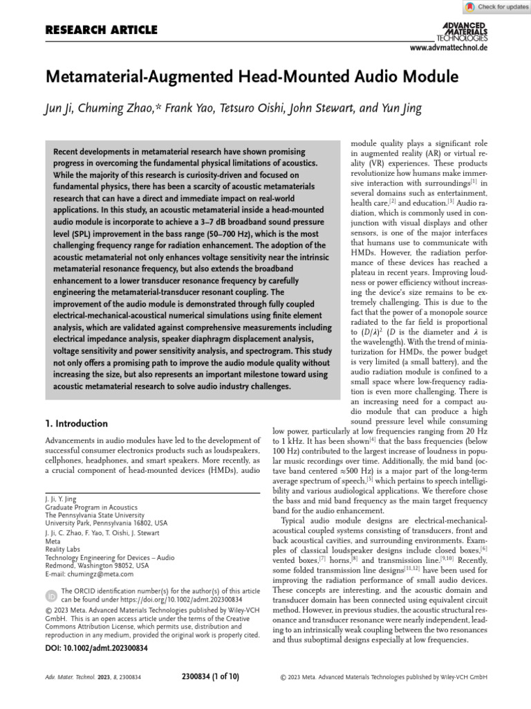 Adv Materials Technologies - 2023 - Ji - Metamaterial Augmented Head ...