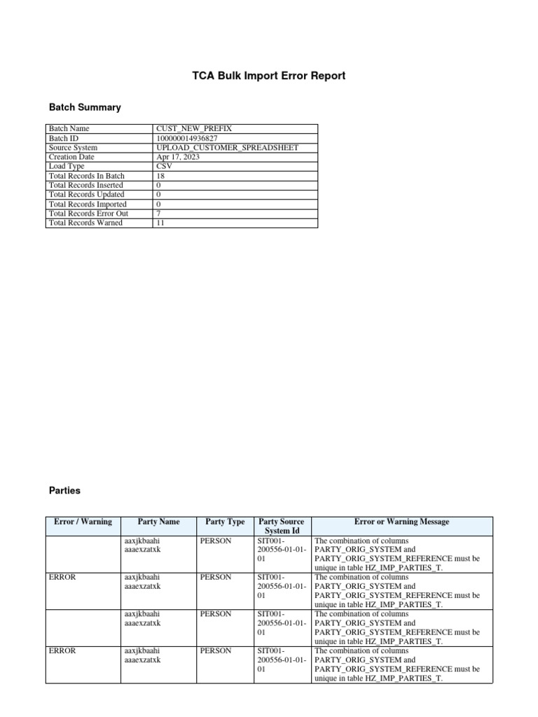 TCA Bulk Import Error Summary | PDF | Computing | Data Management